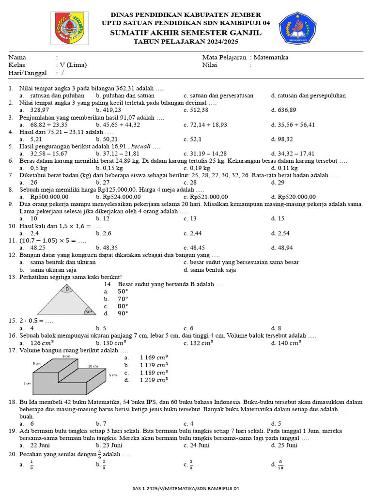 Sas Mtk Kls 5 Ganjil | PDF