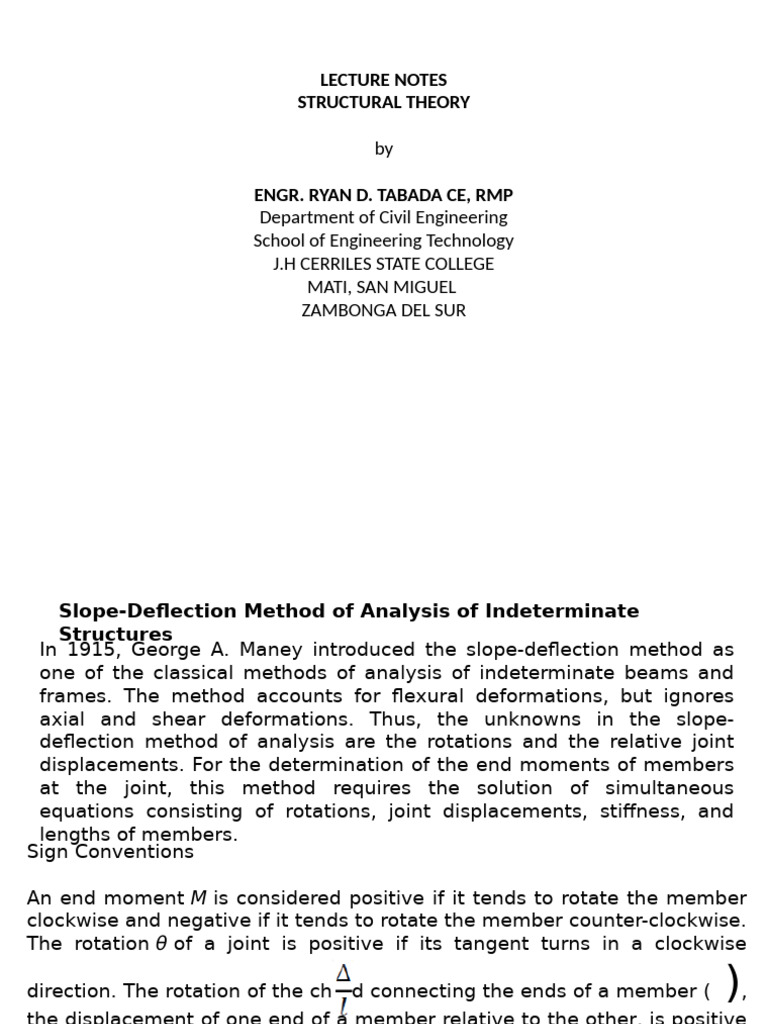 CE 311 STRUCTURAL Slope Deflection Method | PDF | Beam (Structure) | Bending