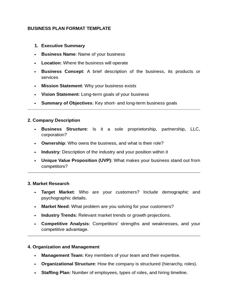 Business Plan Format Template | PDF | Financial Markets | Business ...