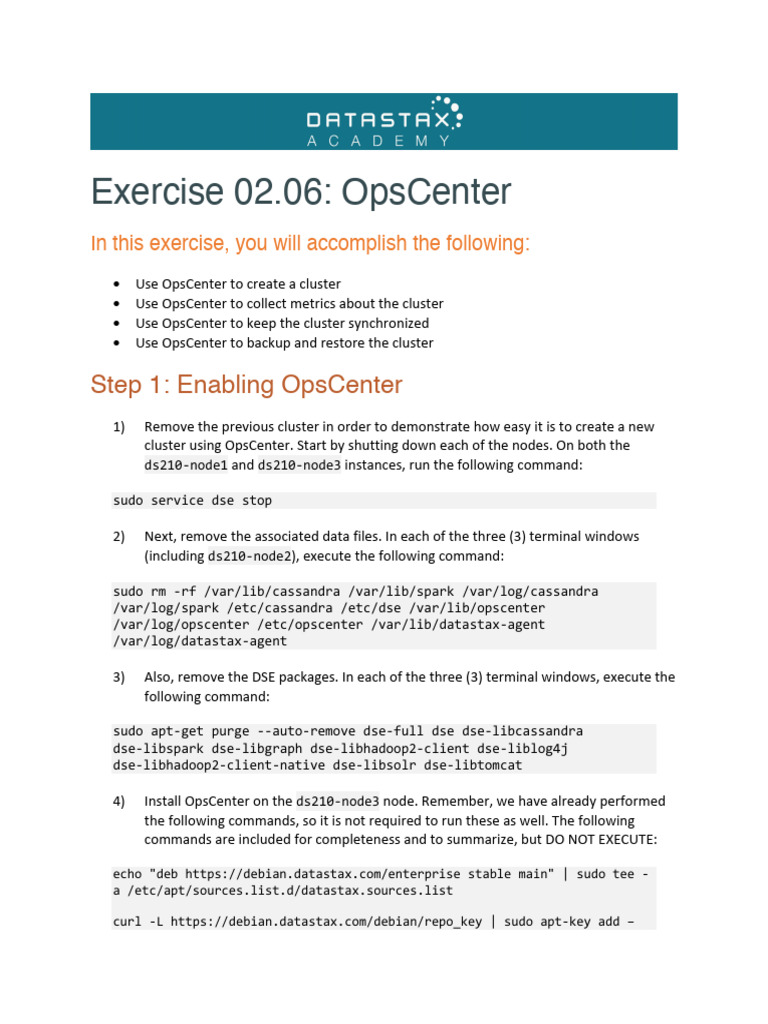 DS210 Exercise 02.06 - OpsCenter | PDF | Computer Cluster | Backup