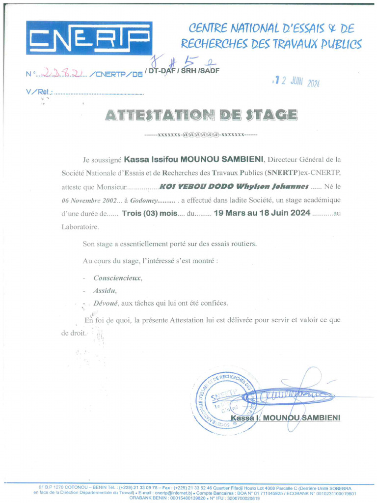 Attestation De Stage 2024 PDF