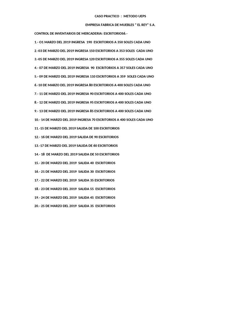 CASO PRACTICO METODO UEPS ESCRITORIOS 2022 | PDF