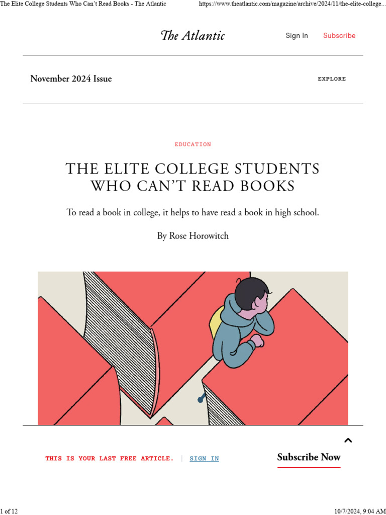 The Elite College Students Who Can't Read Books - The Atlantic | PDF