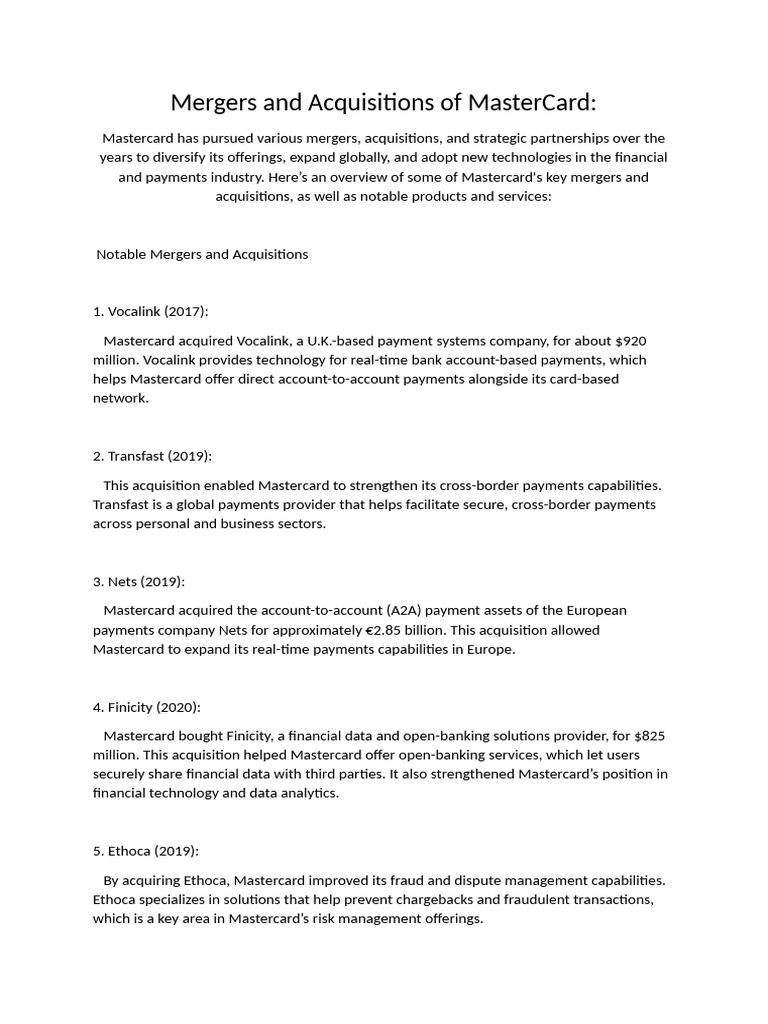 Mergers and Acquisitions of MasterCard 2 | PDF | Master Card ...