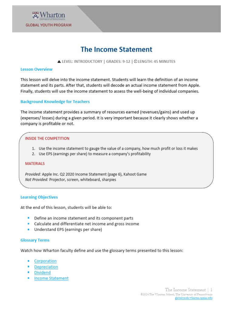 Unit 3.5-The Income Statement | PDF | Income Statement | Net Income