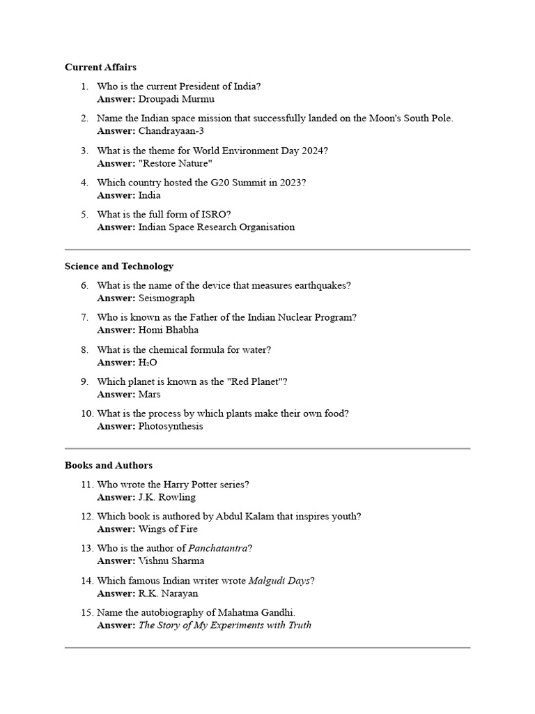 Current Affairs Questions and Answers | PDF