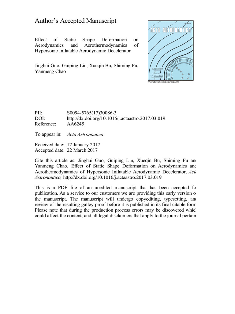 Hypersonic IAD Shape Deformation Effects | PDF | Atmospheric Entry ...