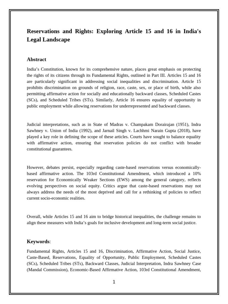 Research Paper Constitutional Law | PDF | Affirmative Action | Equal ...