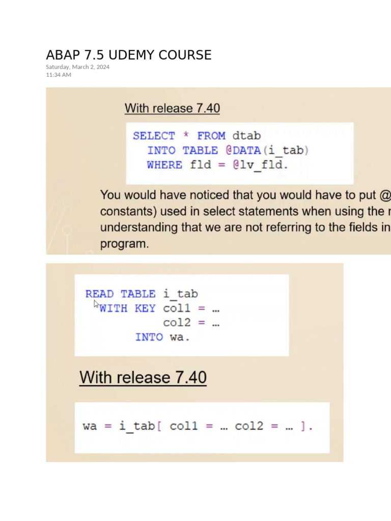 Abap 7.5 Udemy Course | PDF