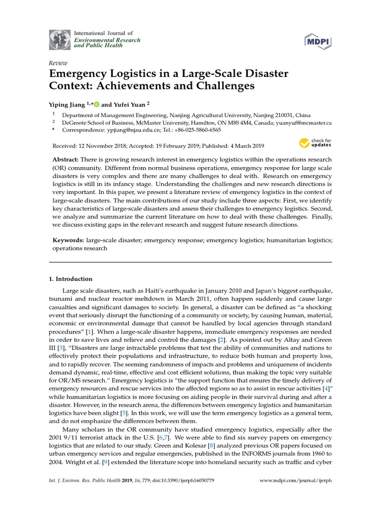 Emergency Logistics in A Large-Scale Disaster Cont | PDF | Logistics ...