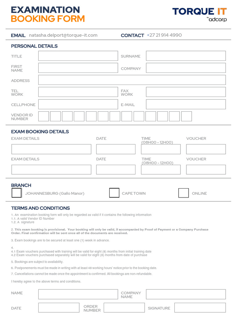 Examination Booking Form_Natasha-Delport (2022) (1) | PDF