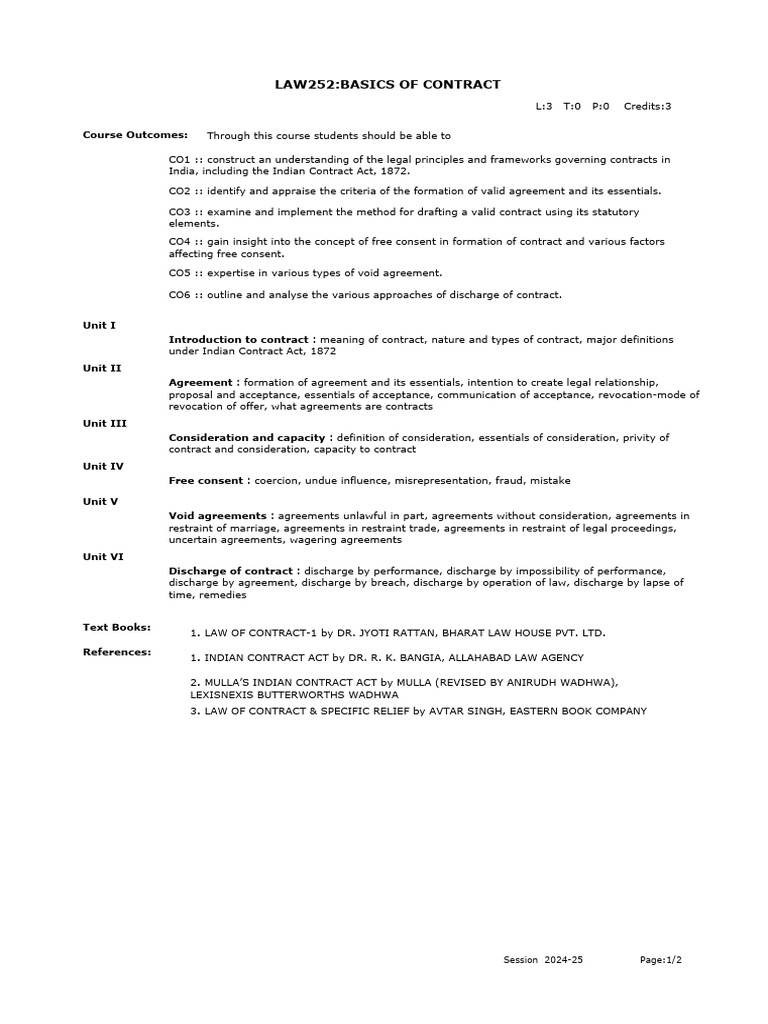 Law Syllabus | PDF | Contract Law | Legal Ethics