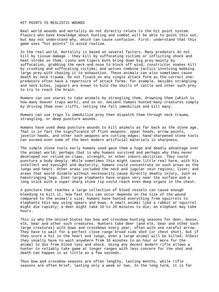 Hit Points vs Realistic | PDF | Predation | Hunting Hit Points vs Realistic | PDF | Predation | Hunting