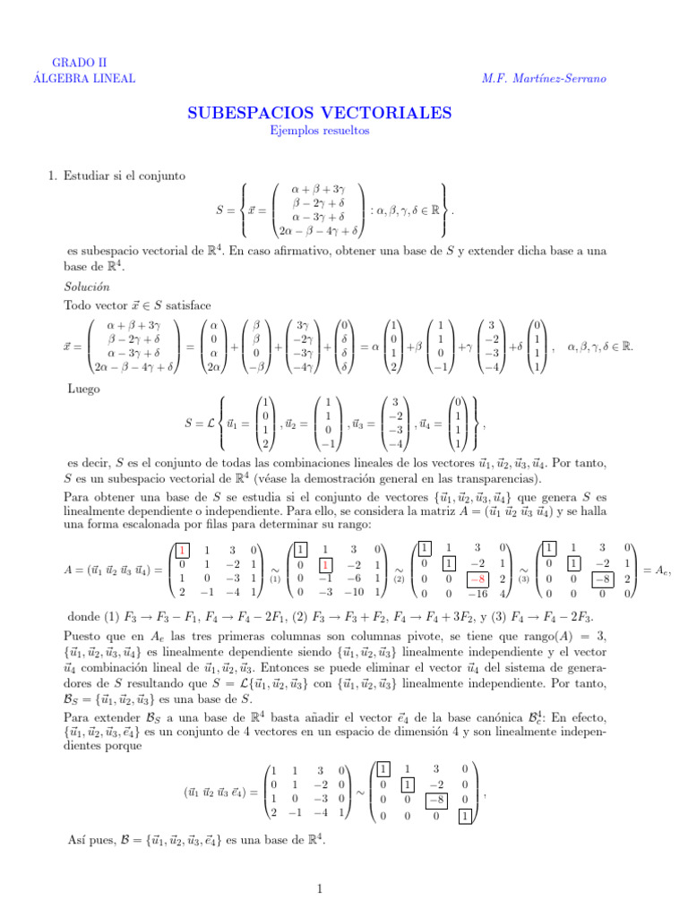 TEMA1 - Subespacios Vectoriales | PDF | Base (álgebra lineal) | Espacio vectorial