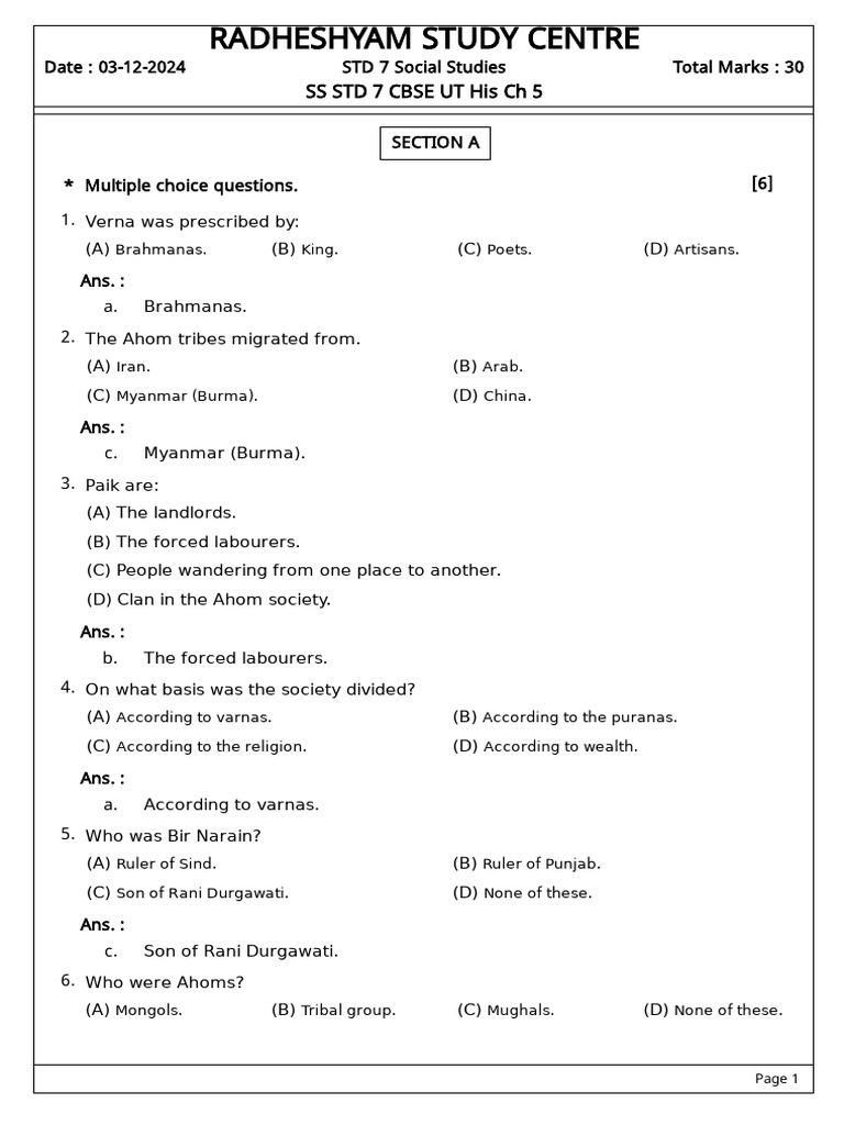 Ss STD 7 Cbse Ut His CH 5 - Solution | PDF