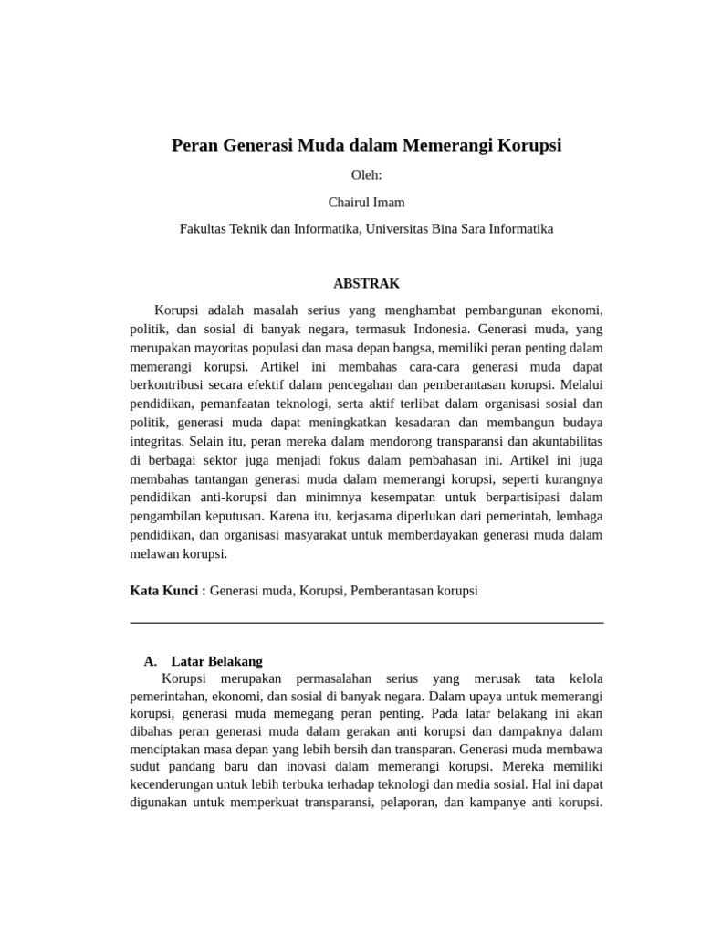 Artikel Peran Generasi Muda Dalam Memerangi Korupsi | PDF