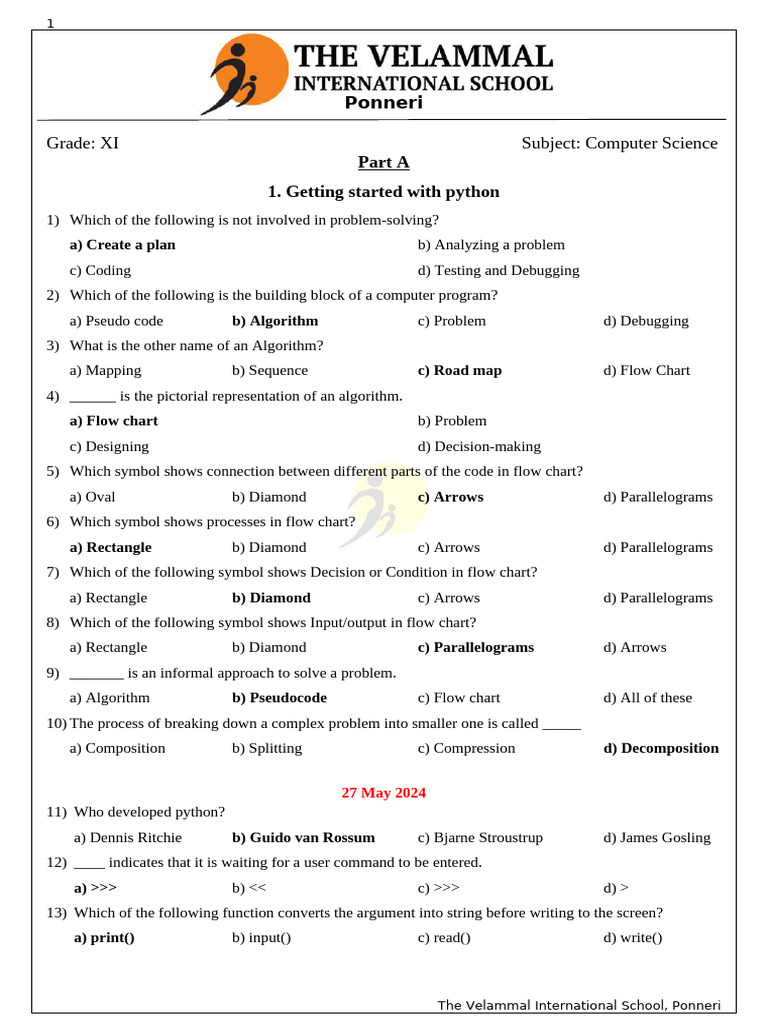 CS Grade XI One marks-3 | PDF | Control Flow | Integer (Computer Science)
