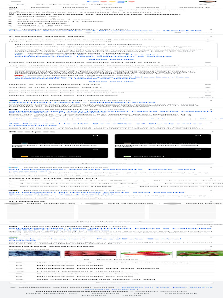Blueberries: Nutrition and Benefits | PDF | Nutrition Facts Label ...