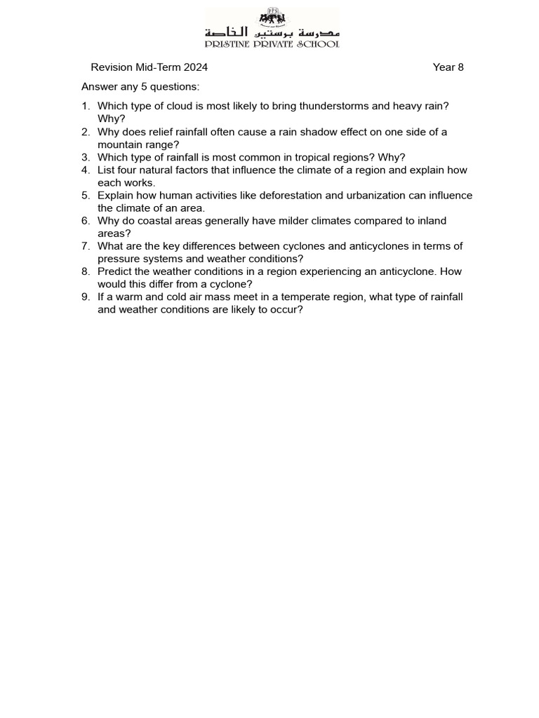 Revision Yr8 Mid Term | PDF