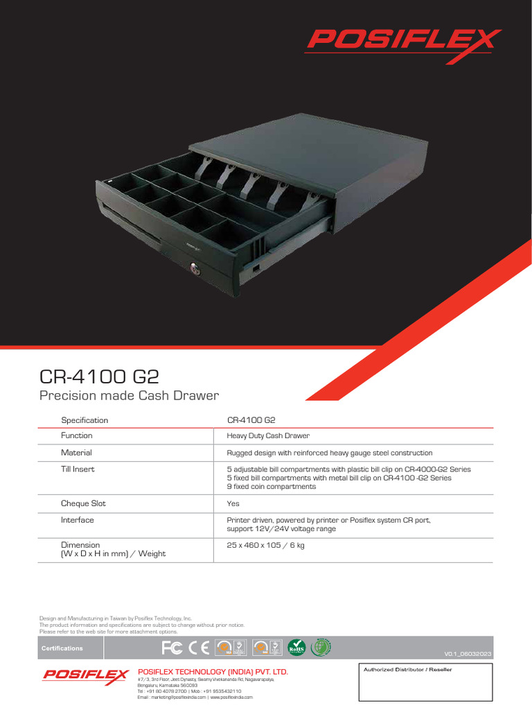 Precision Made Cash Drawer: Specification CR-4100 G2 Function Material ...