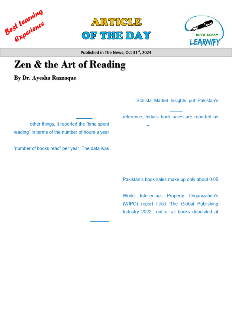 Imp - Article of The Day - Zen & The Art of Reading | PDF | Libraries ...