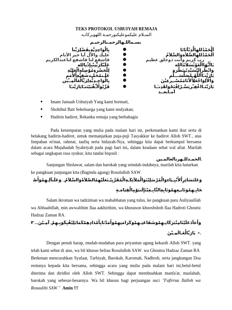 Protokol Acara Mujahadah Usbuiyah | PDF