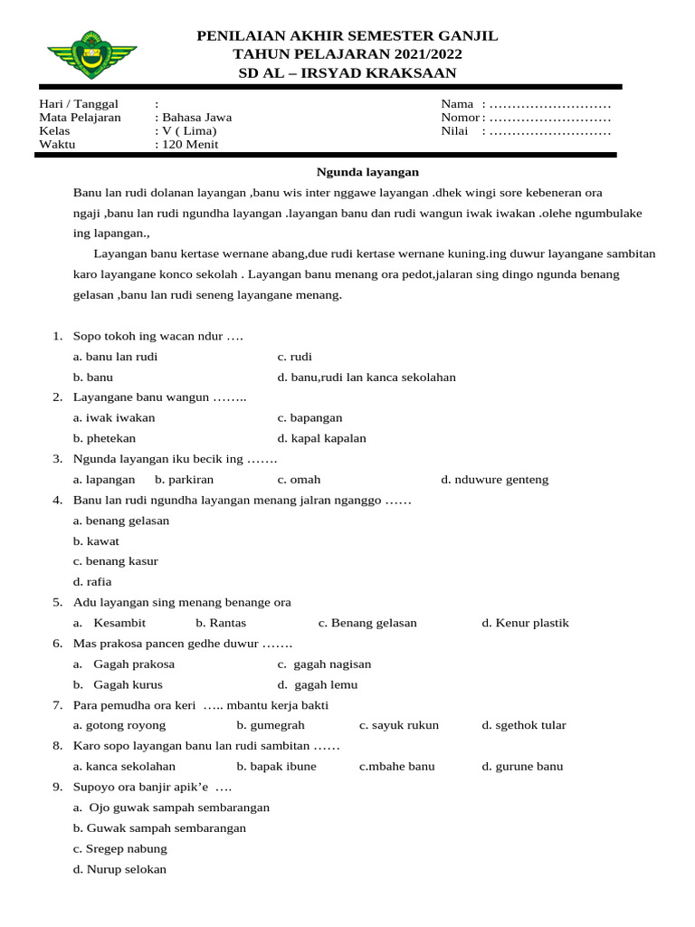 PAT JAWA 5 Ganjil 2021 | PDF