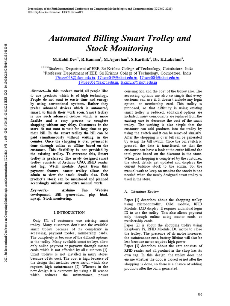 Smart Trolley for Automated Billing & Stock Monitoring | PDF | Radio ...