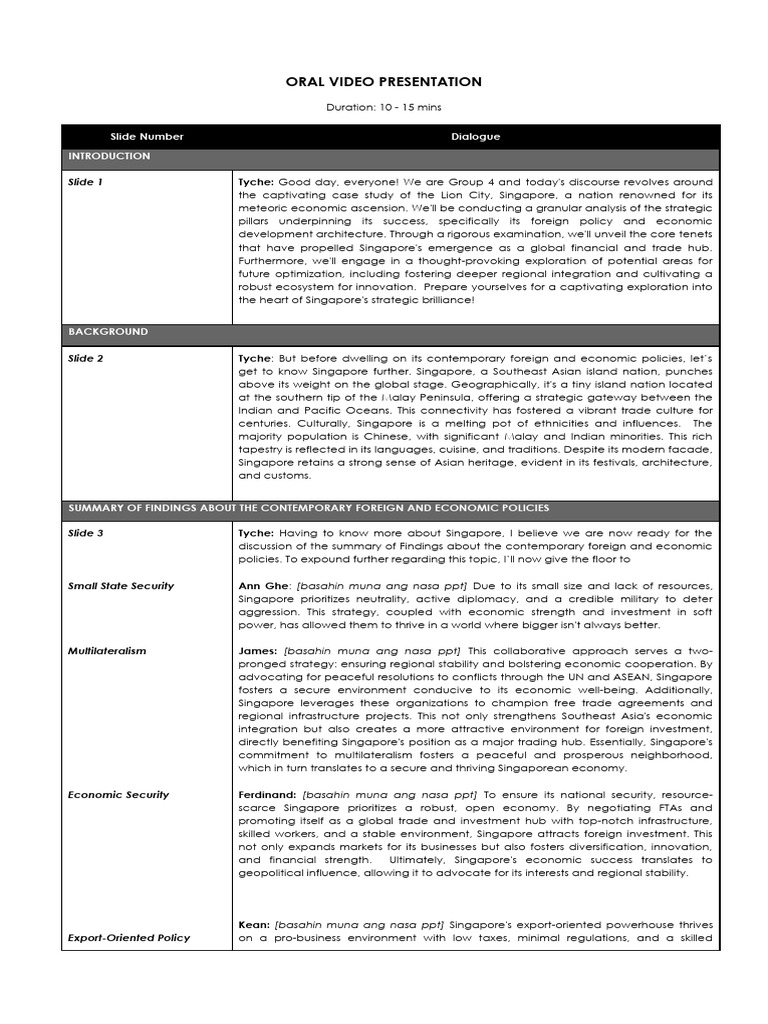 Script For Report | PDF | World Politics | Singapore