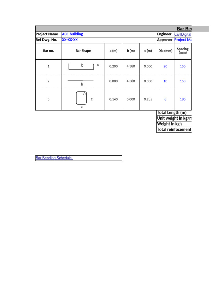 BBS Template For RCC Beam | PDF