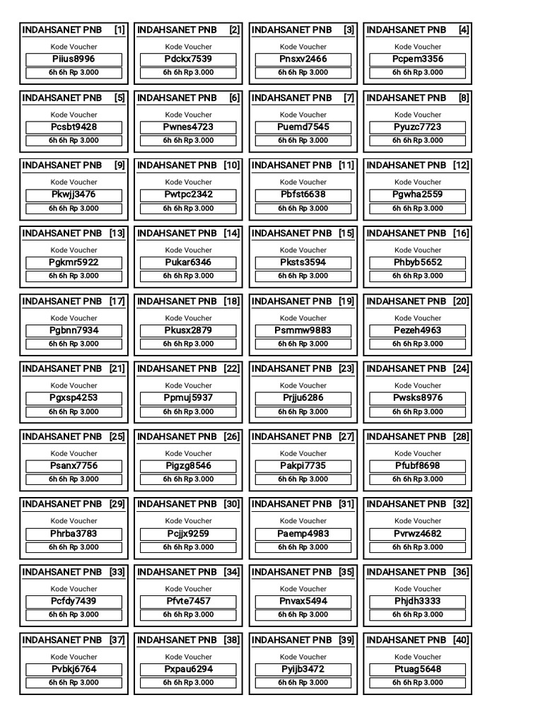 INDAHSANET PNB Voucher Codes List | PDF