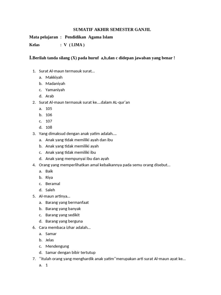 Sumatif Akhir KLS V | PDF