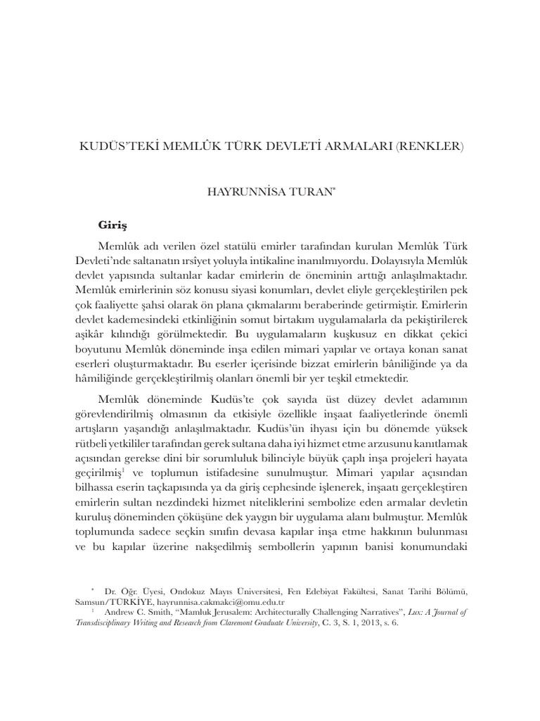 Kudüs’teki Memlûk Türk Devleti Armaları (‘Renk’ler) | PDF