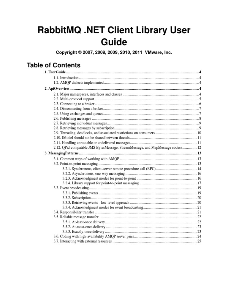 Rabbitmq Dotnet Client 2 7 1 User Guide Pdf Application Programming Interface Class