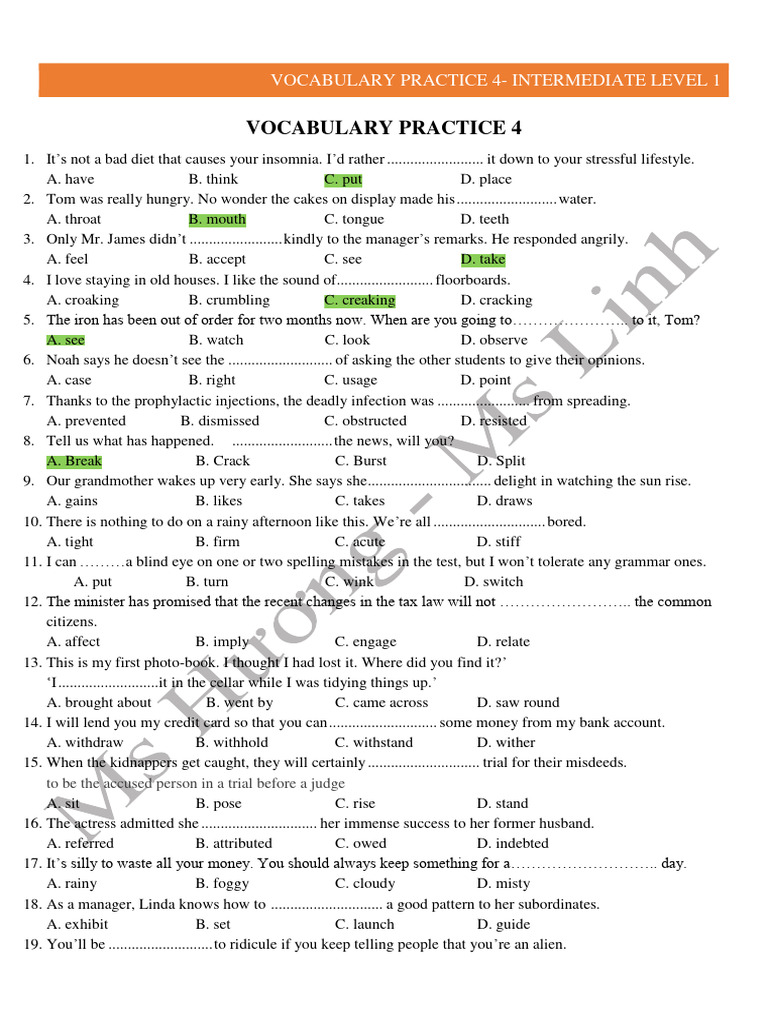 Vocabulary Level 1 - Practice 4 | PDF