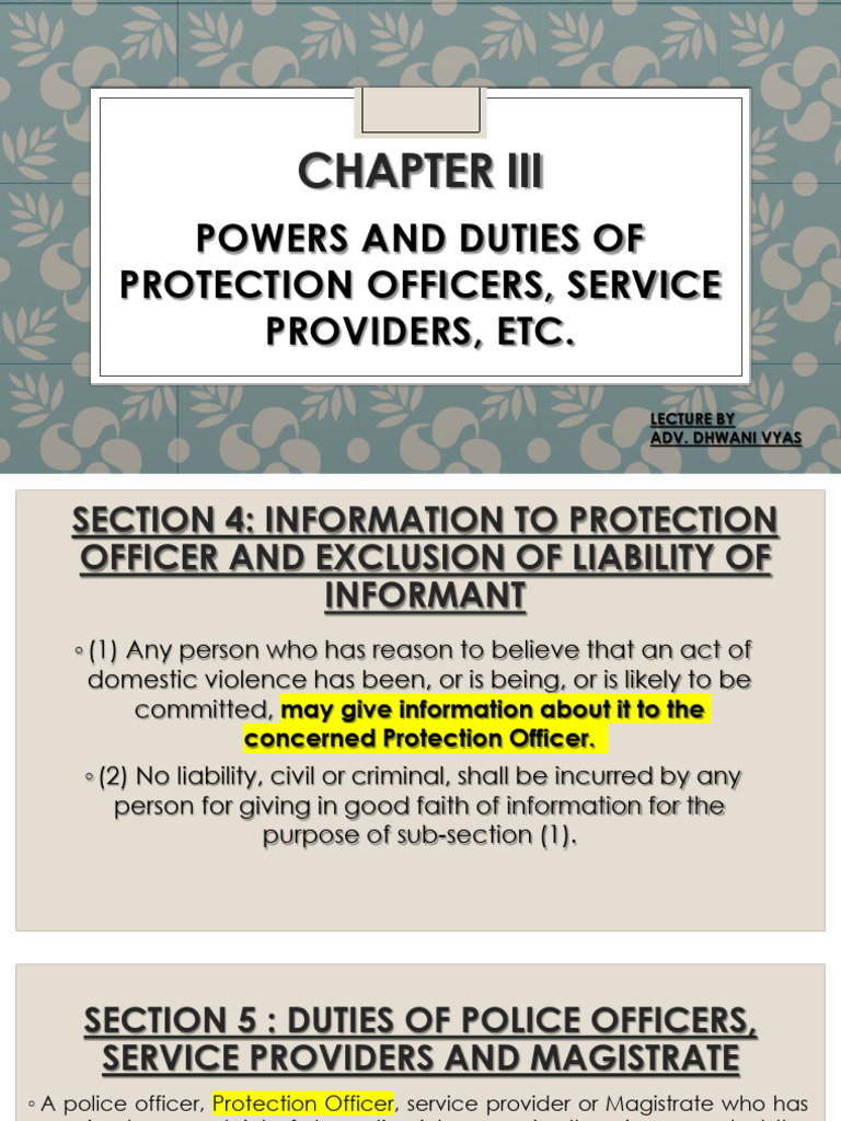 3 CHAPTER 3 POWERS AND DUTIES OF PROTECTION OFFICERS, SERVICE PROVIDERS, ETC (1) | PDF ...