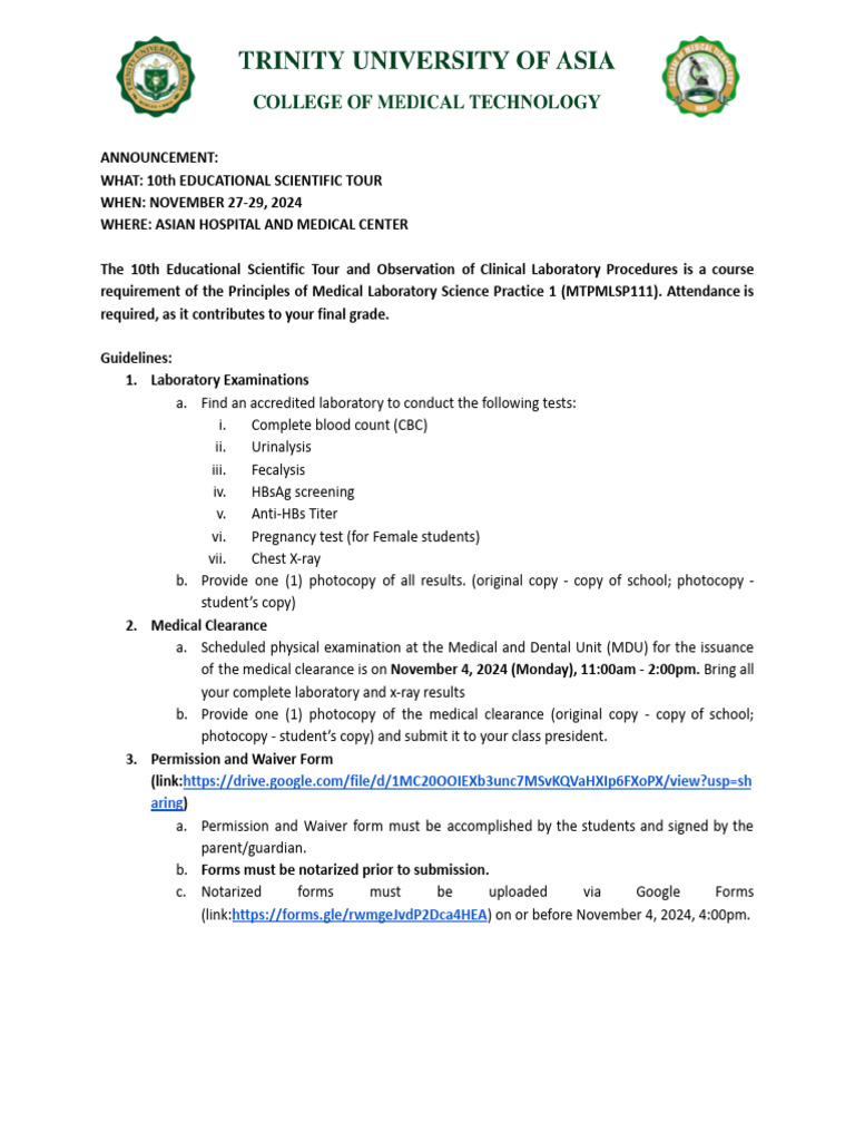 FIRST YEAR ANNOUNCEMENT EDUC SCIENTIFIC TOUR Students | PDF | Health Sciences | Health Care