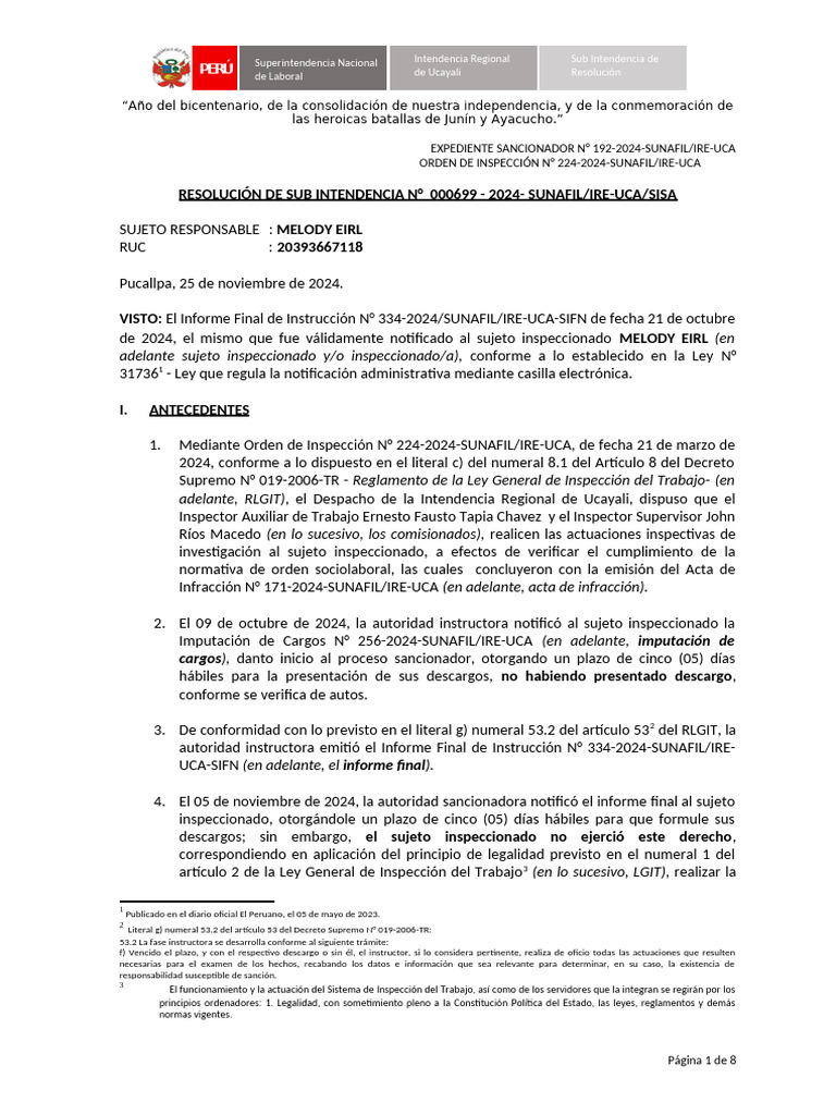Res Exp 192-2024 Melody 46.10 | PDF | Multa (pena) | Derecho laboral