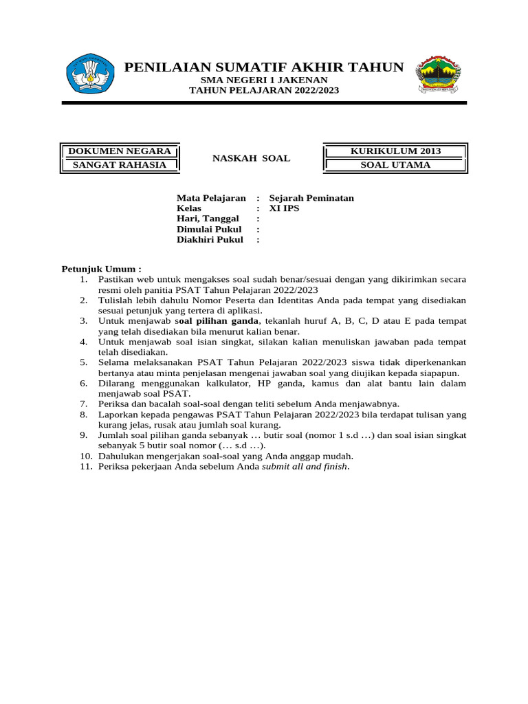 Soal PSAT 2022-2023 | PDF