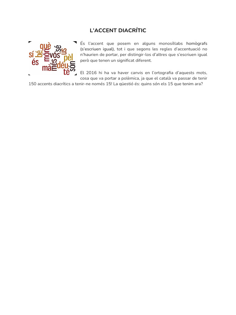 L'accent Diacrític-Exercicis | PDF