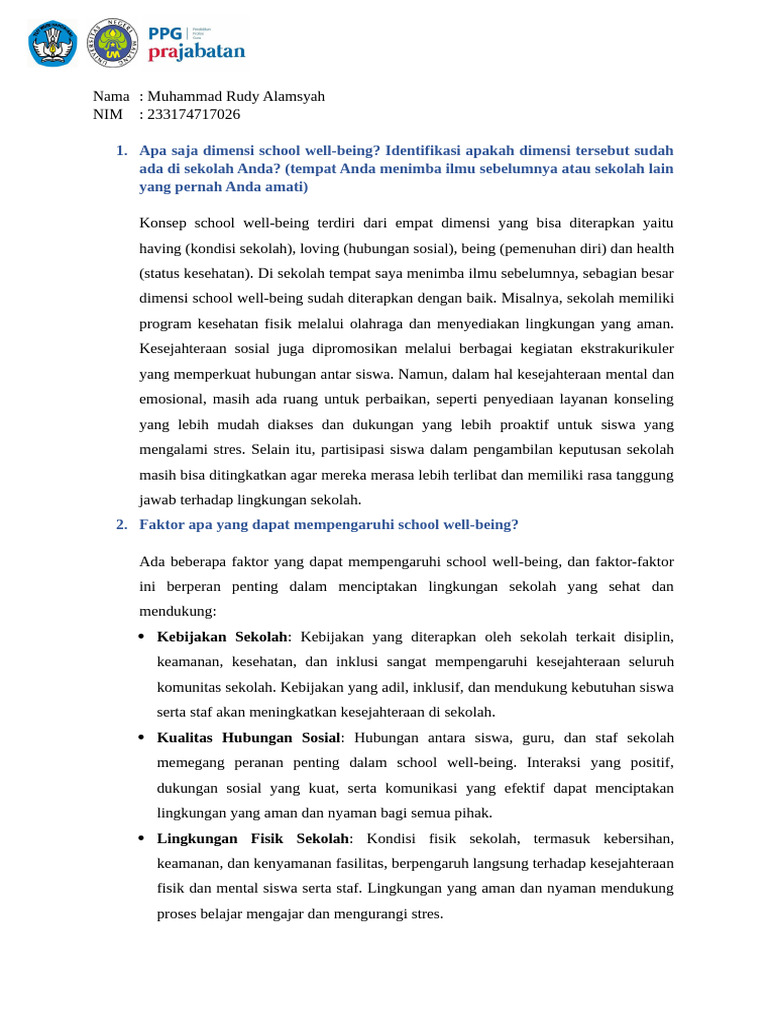 Lembar Kerja 5.2 School Well-Being | PDF