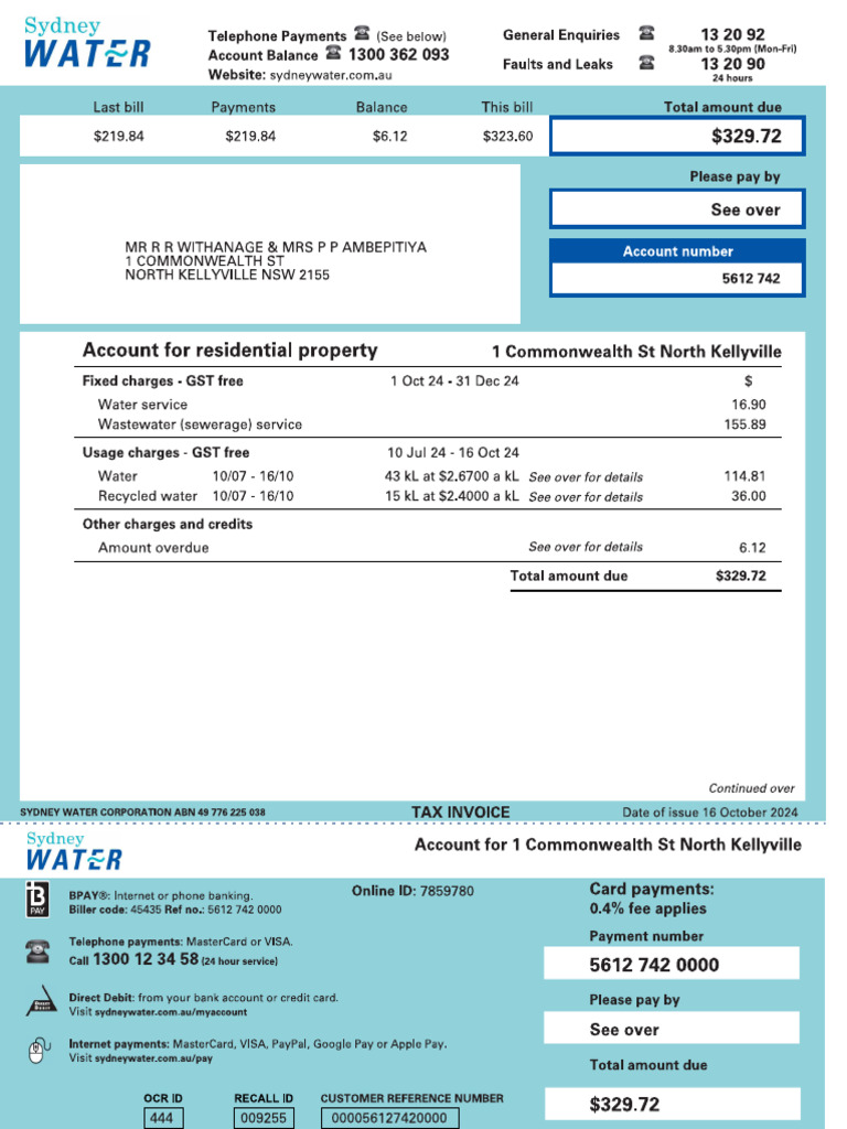 Water Bill Oct 24 - Dec 24 | PDF