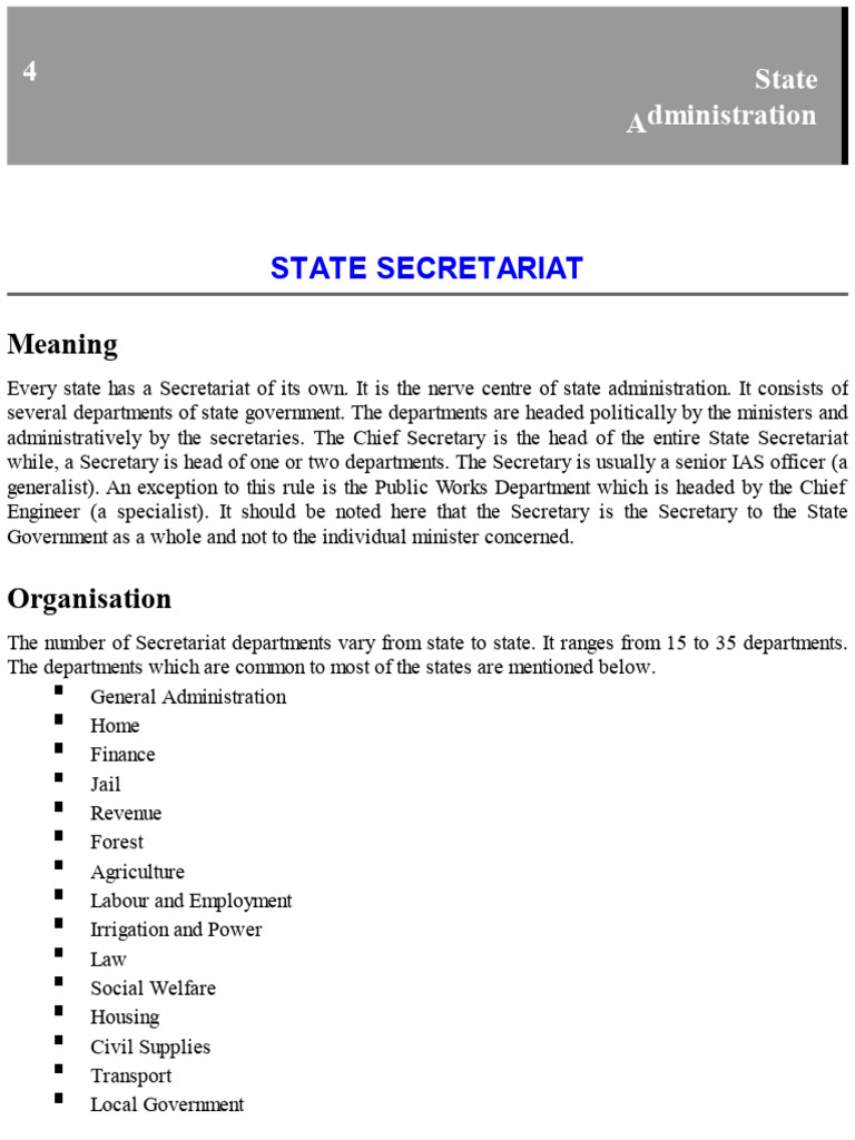 STATE SECRETARIAT | PDF | Secretary Of State | Government