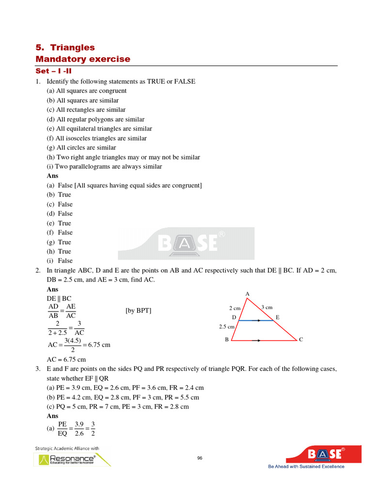 Triangle Similarity and Proportionality Exercises | PDF | Triangle | Triangle Geometry
