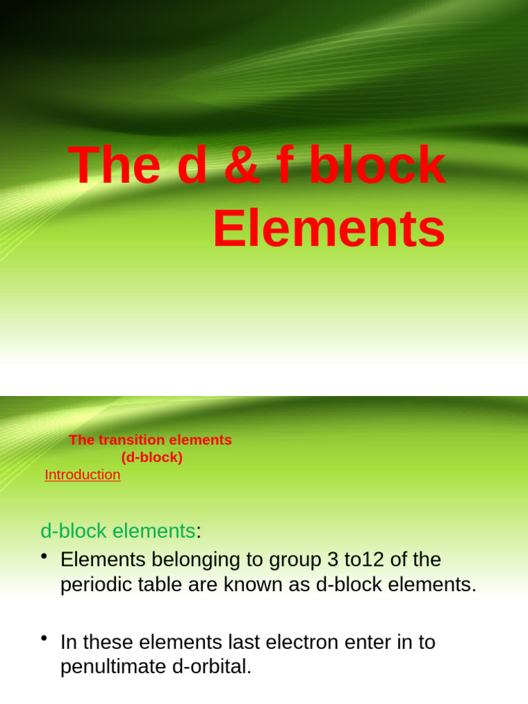 D And F Block Elements Pdf Transition Metals Chemistry
