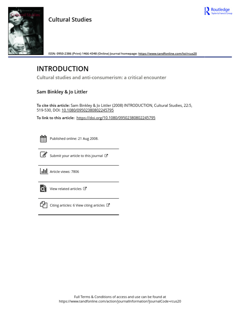 Binkley-2008-Introduction | PDF | Consumerism | Cultural Studies