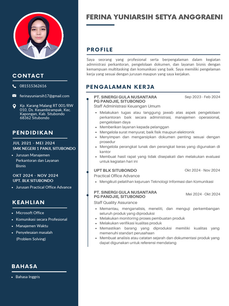 CV - FERINA YUNIARSIH SETYA ANGGRAENI | PDF