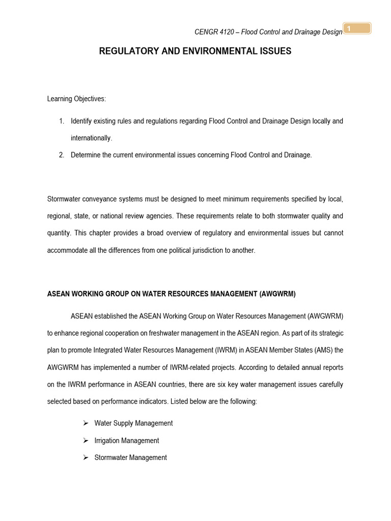 Lecture 7 - Regulatory and Environmental Issues | PDF | Water Resources ...