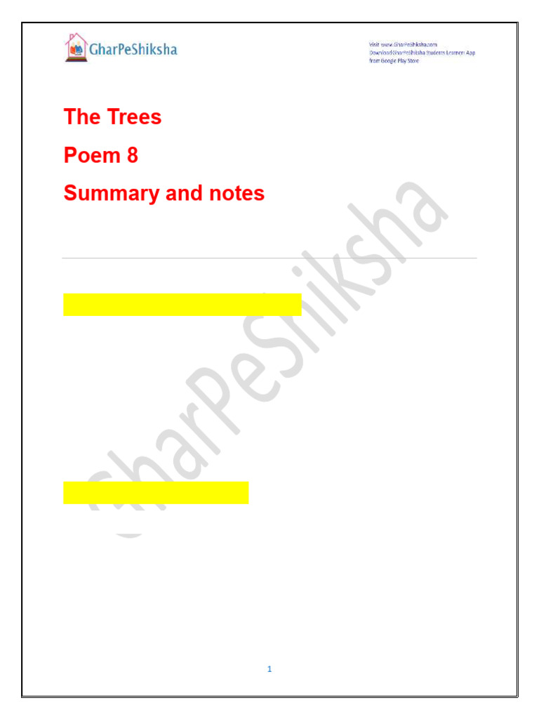 The-Trees-poem-8-class-10.docx | PDF | Trees | Natural Disasters