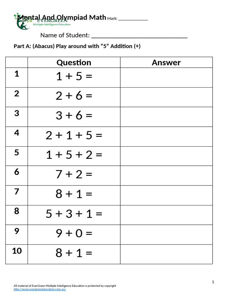 (WS 2) Play Around With 5 Addition and Subtraction | PDF